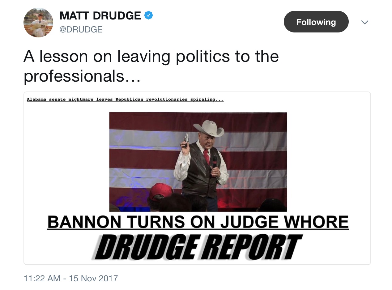 More GOP Civil War! Drudge Goes After Steve Bannon/Roy Moore | Crooks ...