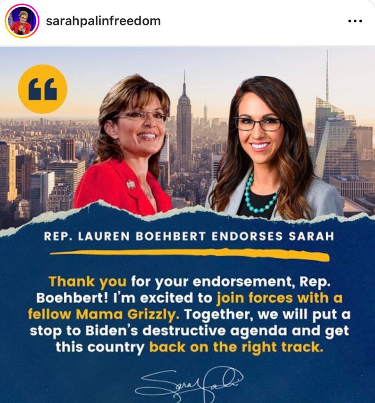 Promoting Boebert's Endorsement, Sarah Palin Misspells Her Name ...