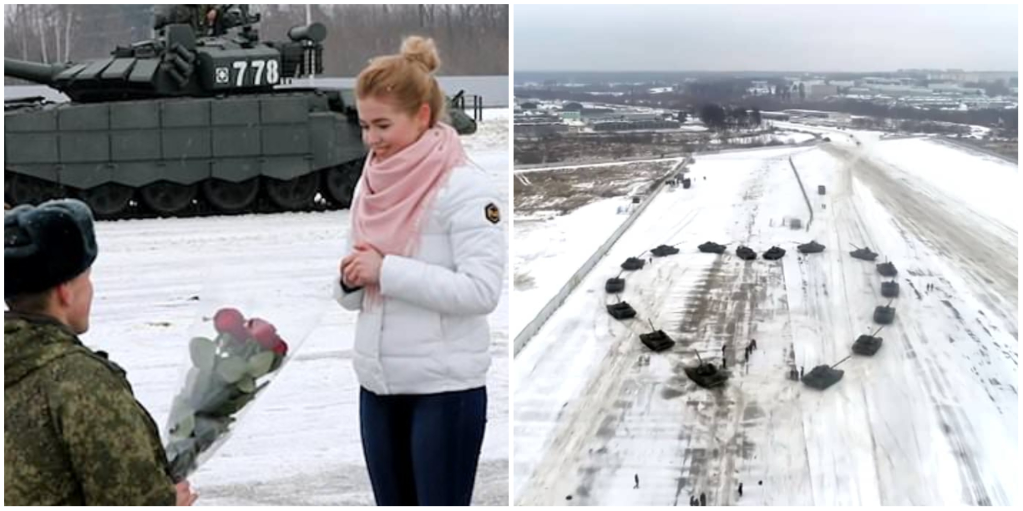 Russian Soldier Proposes With 16 Tanks In Heart Shape On Valentine's ...